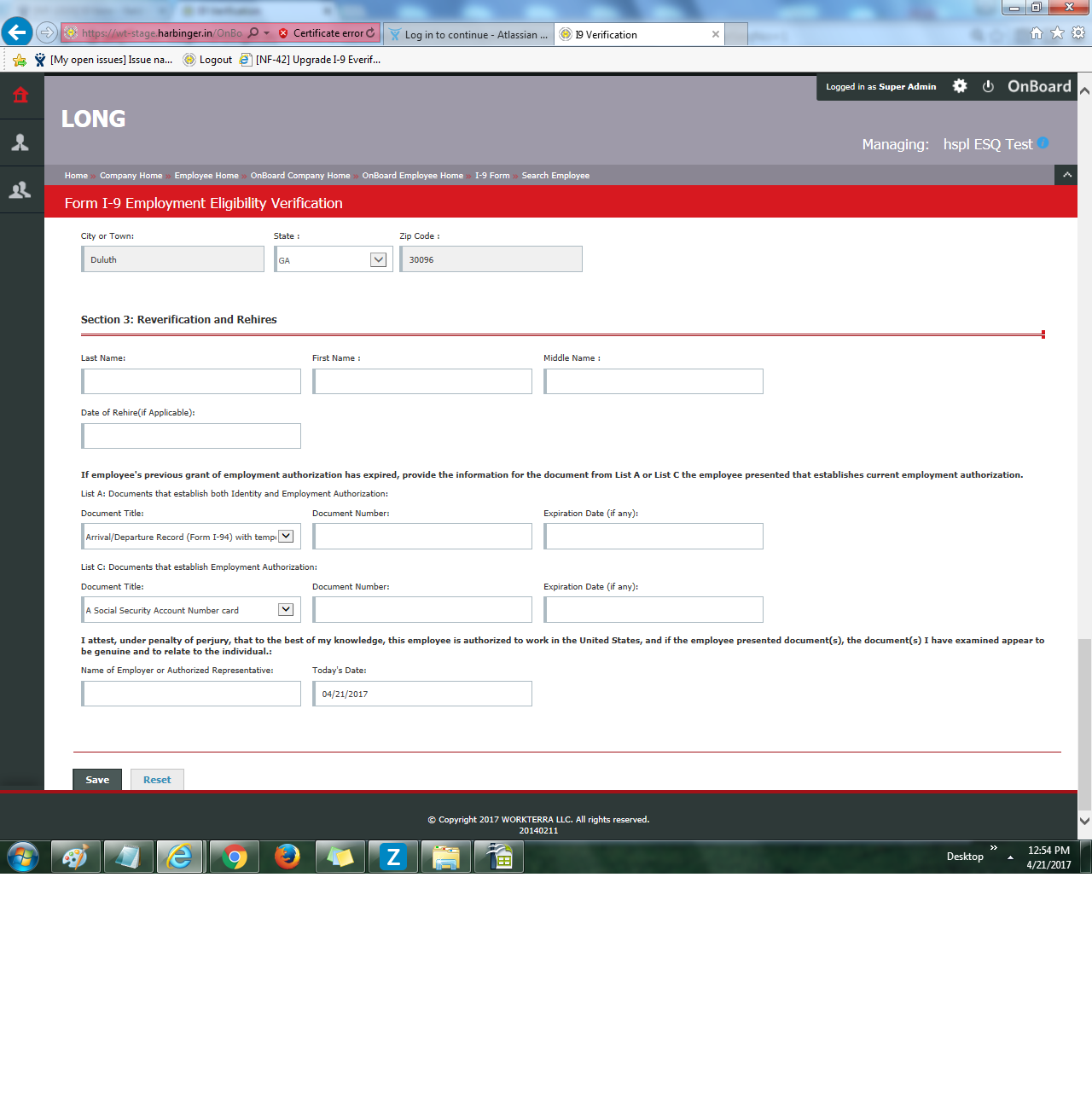 [NF-1088] I9 form >> In section 3, In Document Title drop-downs, incorrect default value loads ...